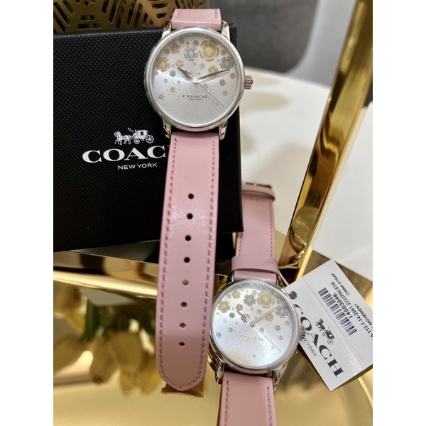 Jual Jam Tangan Coach Grand Silver Floral Face & Pink Leather Band ...