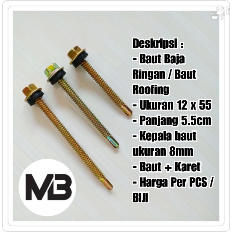 Jual Sekrup Roofing l Baut Seng Baja Ringan 12x55 (5,5cm) | Shopee ...