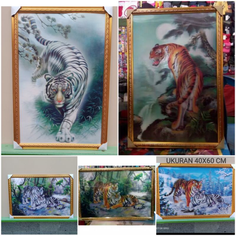 Jual Lukisan 3 dimensi harimau + frame ukuran 40x60cm | Shopee Indonesia