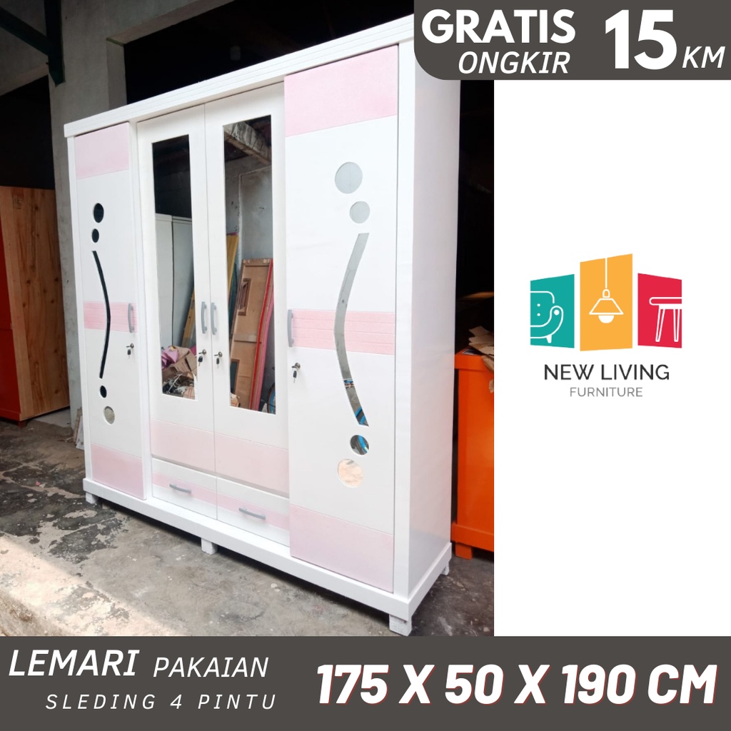 Jual Lemari Pakaian 4 Pintu Sliding Geser Kayu Triplek | Shopee Indonesia