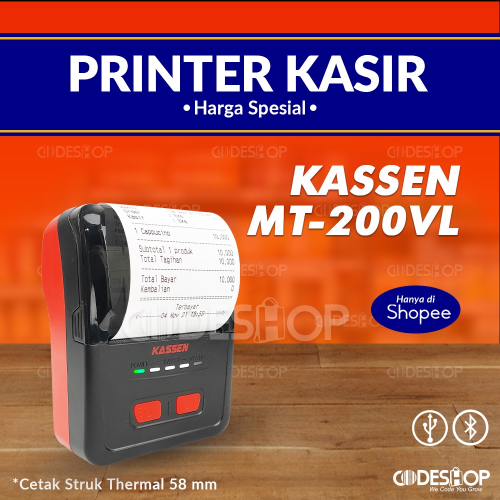 Jual Kassen MT-200VL Mini Printer Thermal Kasir Bluetooth 58mm | Shopee ...