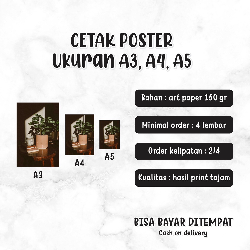 Jual Cetak poster custom (ukuran A3 (31x47 cm), A4 (21x30cm), A5 (15x21 ...