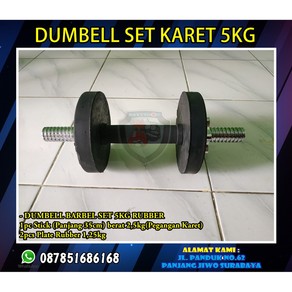 Jual Barbel Set 5kg Barbell Rubber Karet Dumbell Dumbel Damble Barble ...