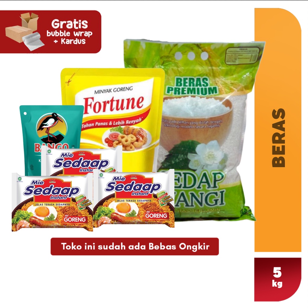 Jual PAKET SEMBAKO - Beras 5kg + Mie Instan 3pcs + Kecap 210ml + Minyak ...