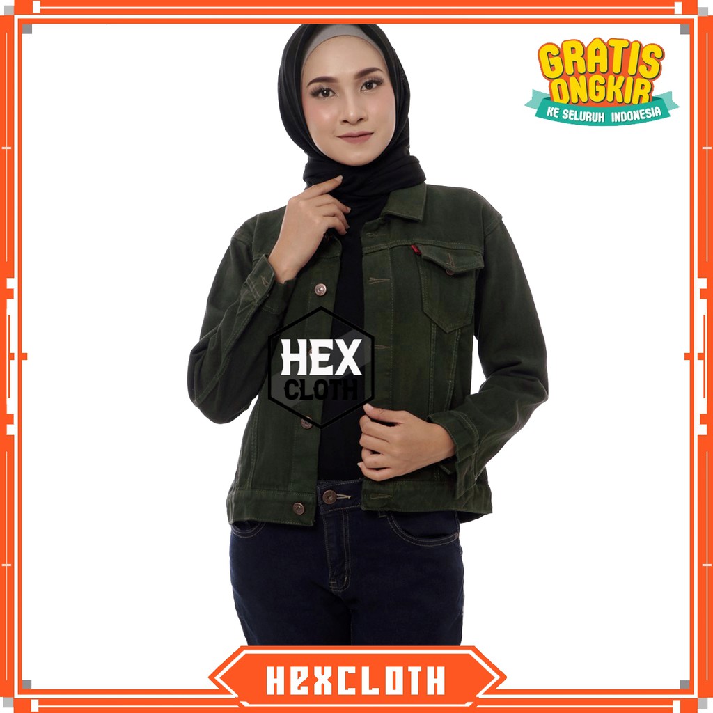 Jual Jaket Jeans Cewe Crop Lvs New Hijau | Shopee Indonesia