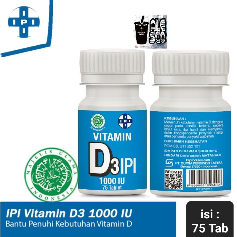 Jual [ 75 Tab ] IPI Vitamin D / D3 1000 IU isi 75 Tablet Original ...