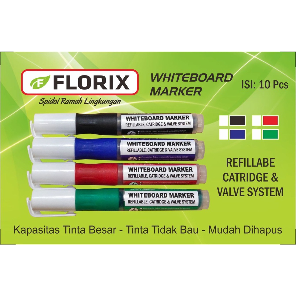 Jual Spidol Whiteboard Marker Florix Valve System Isi 10 - Bisa ganti ...