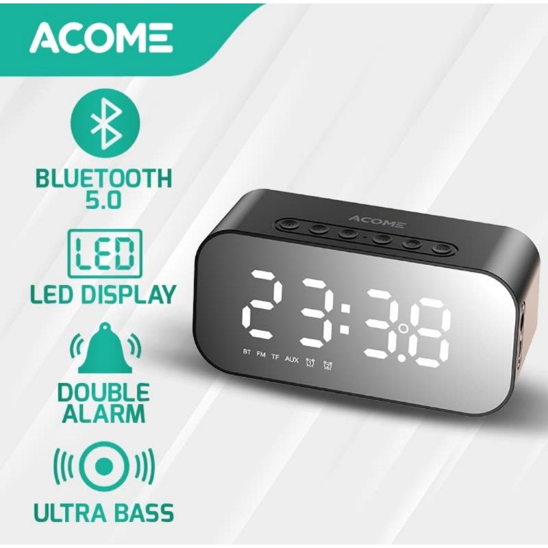 Acome A5 Speaker Bluetooth 5.0 Jam Alarm LED Display Ultra Bass ...