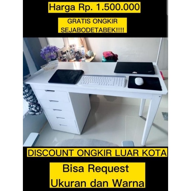 Jual Meja Kantor full putih/ Meja kerja full putih/ Meja Belajar Full ...