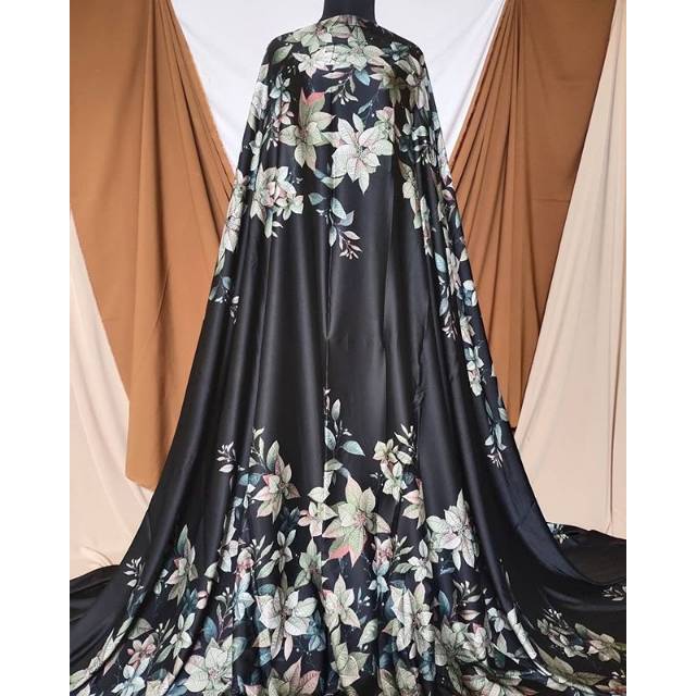 Jual Kain sutra panjang 3,6m satin silk sutera hitam motif daun atas ...
