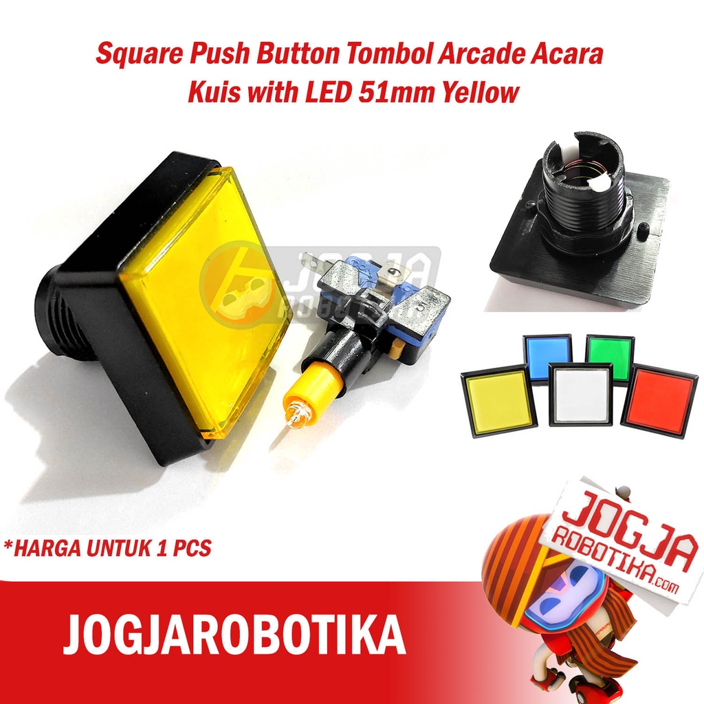 Jual Square Push Button Tombol Arcade Acara Kuis with LED 51mm Yellow ...