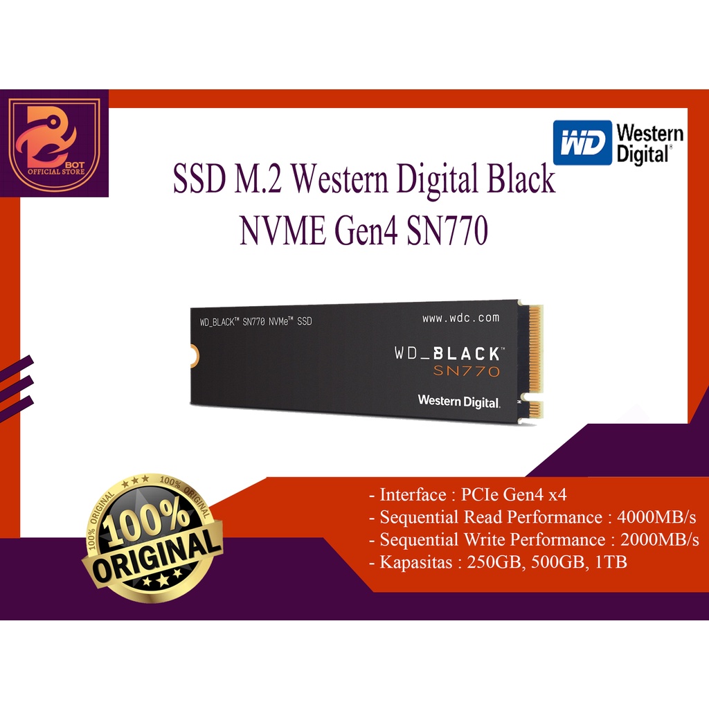 Jual SSD WD Black SN770 1TB - 500GB - 250GB M.2 Nvme PCIe Gen4 Super ...
