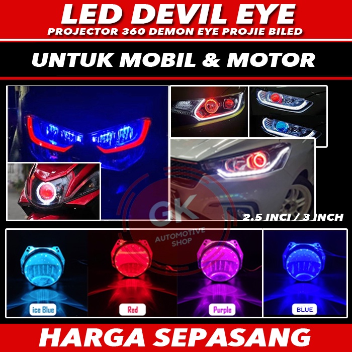 Jual Lampu LED Devil Demon Eye Projector 360 Projie BiLED 2.5 Inci / 3 ...