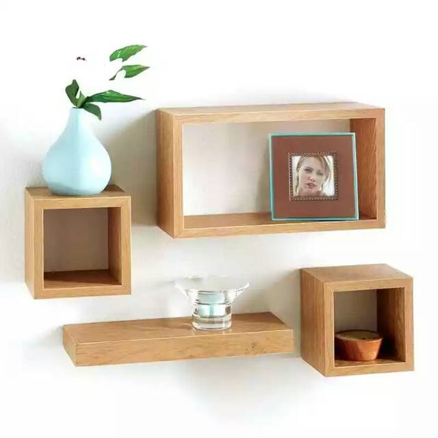 TwinsJ. Set 4 pcs Rak persegi panjang, rak persegi, dan Ambalan. Motif ...