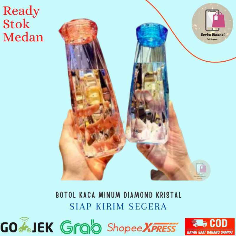 Jual Botol Kaca Minum Diamond Kristal Kapasitas dan hitam 450ML Murah ...
