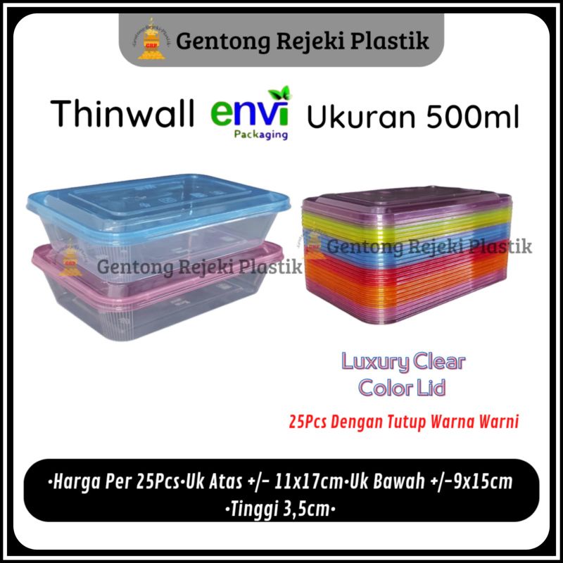 Jual Kotak Container Thinwall ENVI 500ml / Thinwall 500 ml tutup warna is 25 pcs | Shopee Indonesia
