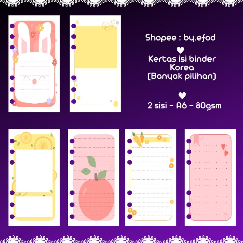 Jual A6~15Lmbr/30HALAMAN - kertas binder korea daily planner note notes ...