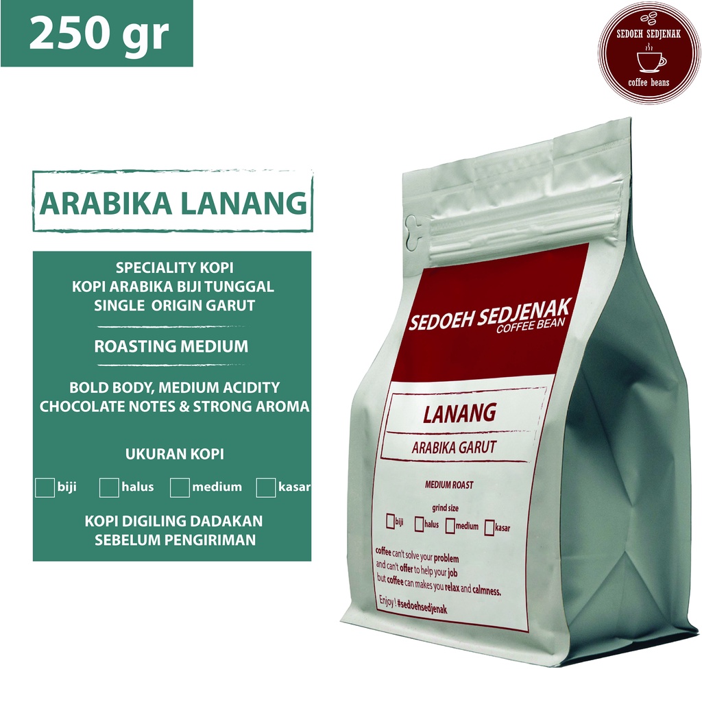 Jual Kopi Lanang Biji Tunggal Arabika Garut 250gr Single Origin ...