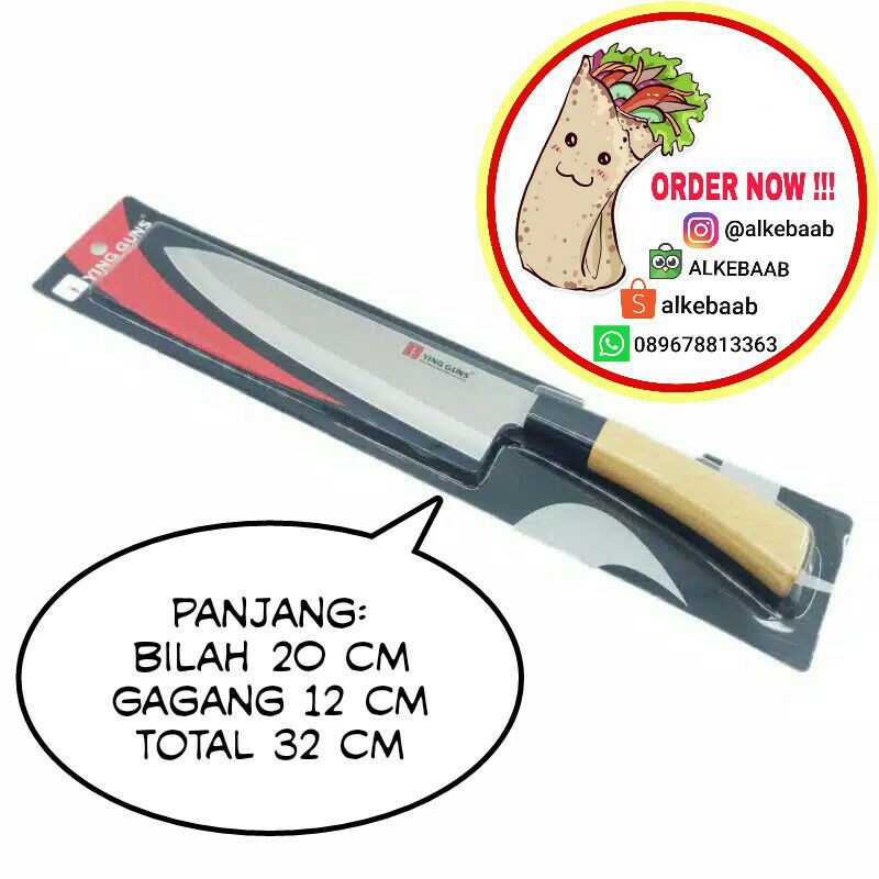 Jual PISAU KEBAB STAINLESS 8 INCH PISAU CHEF DAPUR SERBAGUNA SUSHI ...
