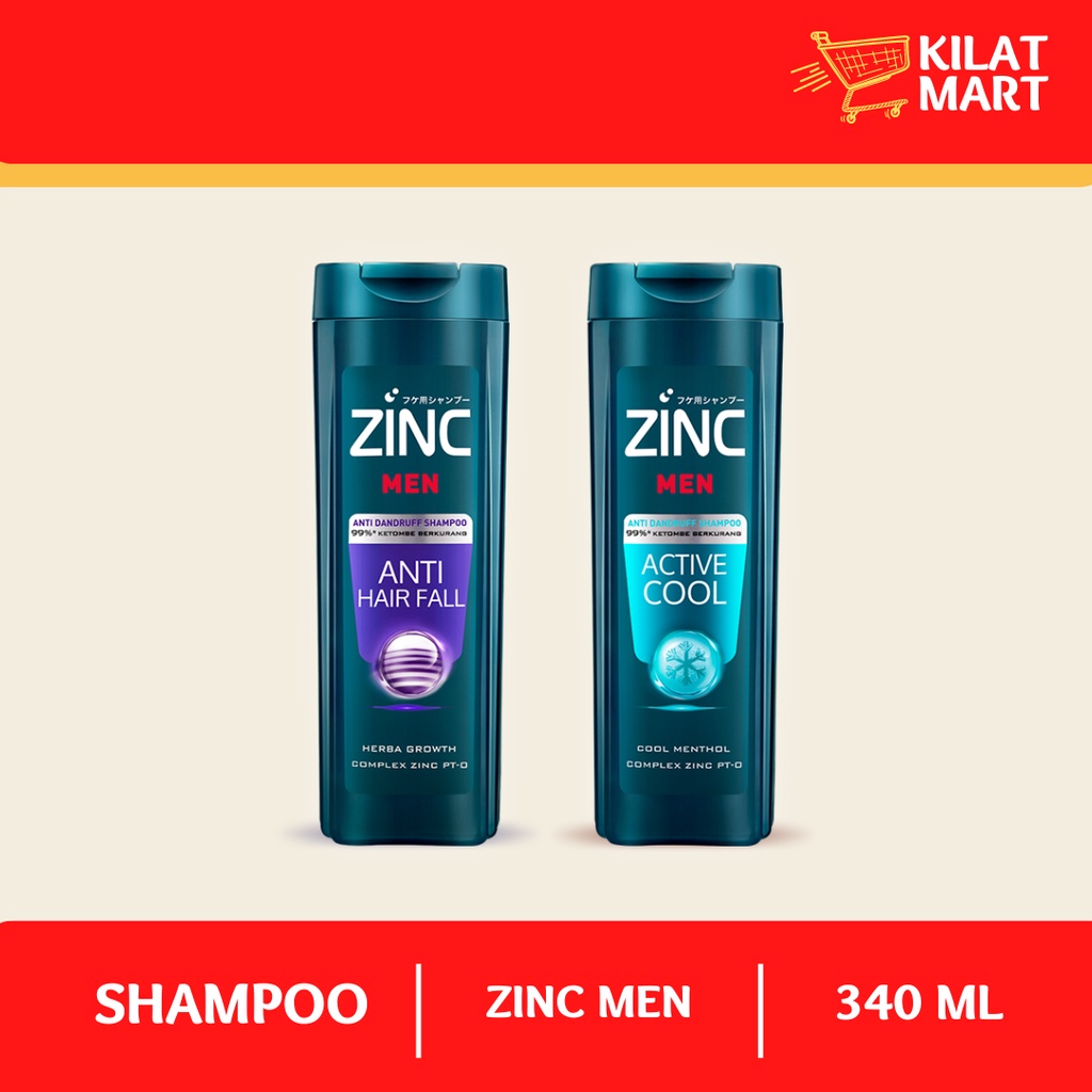 Jual Zinc Men Shampoo 340ml ACTIVE COOL / ANTI HAIRFALL Shampo 340 ml ...
