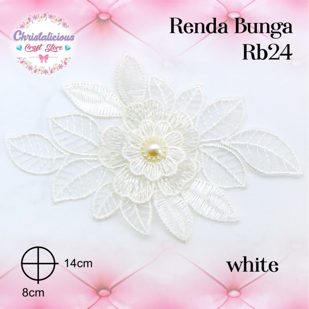 Jual Aplikasi Bunga Renda RB 24 warna putih, renda bunga putih ...