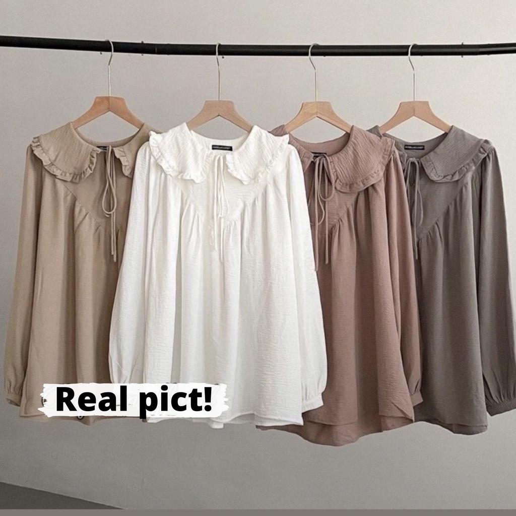 Jual Jehan Top Blouse Korean Style Bahan Crinkle Airflow Premium ...