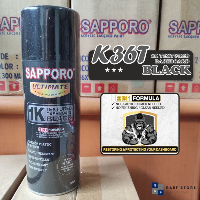 Jual CAT SAPPORO ULTIMATE K36T 1K TEXTURED DASHBOARD BLACK - 3 IN 1 400ML | Shopee Indonesia