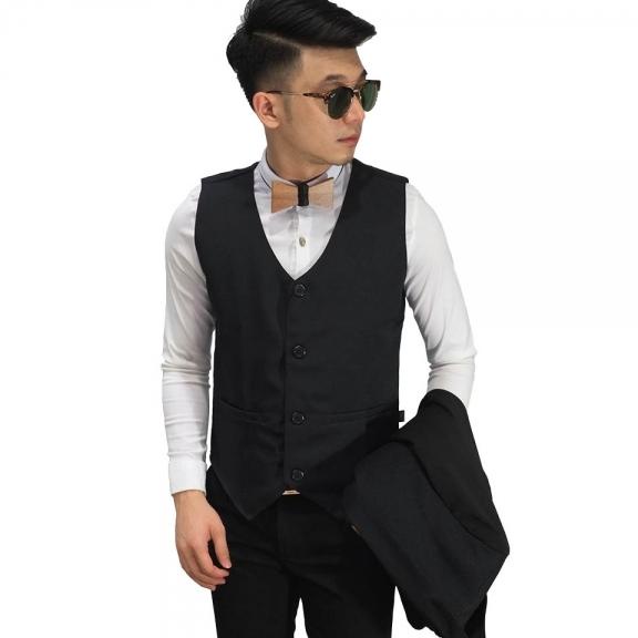 Jual Vest Formal Basic Black/ rompi jas hitam cowok/rompi hitam polos ...