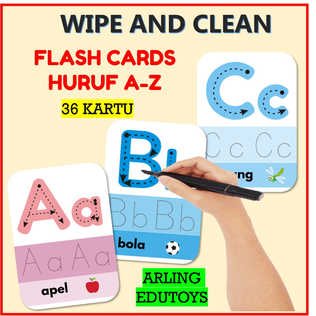 Jual WIPE AND CLEAN FLASH CARD FLASHCARD FLASHCARDS HURUF ABC ALFABET ...