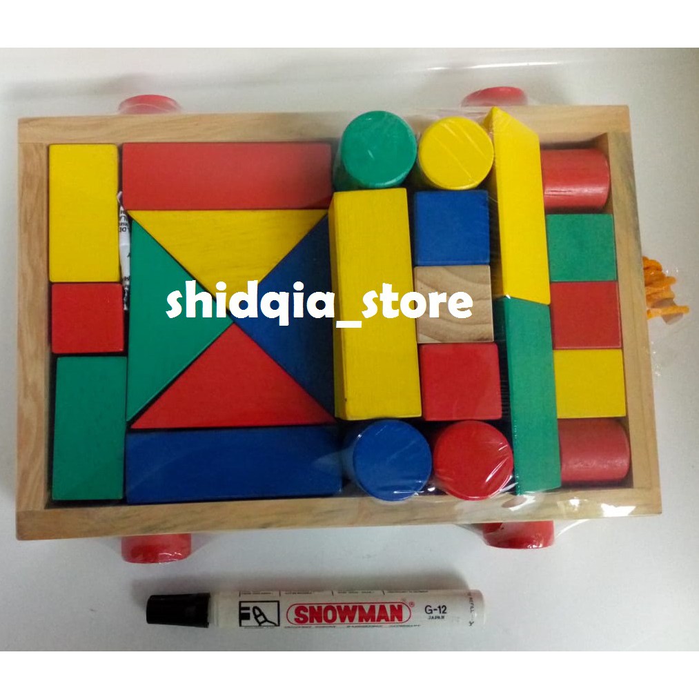 Jual Mainan Mobil Mobilan Kayu Balok Susun Bangun Warna Warni Isi 24 ...