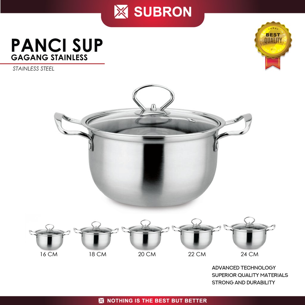 Jual SUBRON Panci Sup Soup Pot 22cm 24cm Stainless Steel Tutup Kaca ...