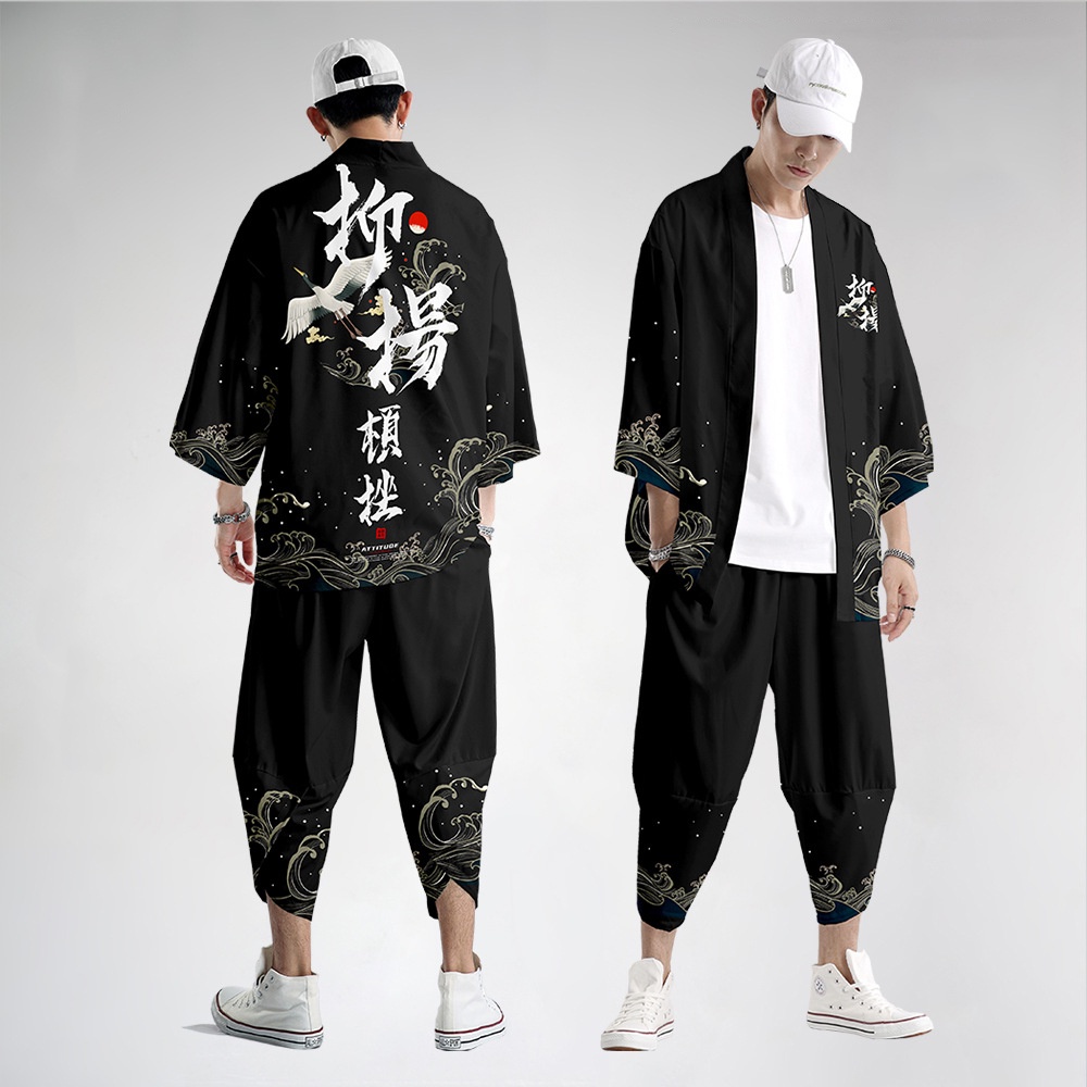 Jual baju Fashion Men Women Loose Japanese Traditional Crane Cosplay ...