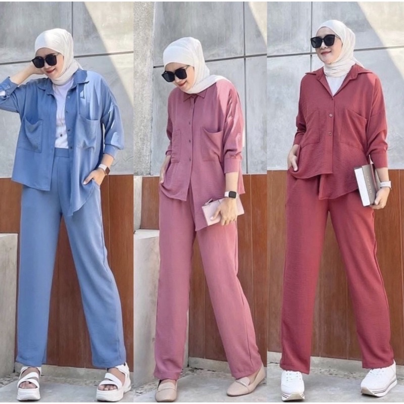 Jual ZIGZAG Set Celana Kulot Crinkle Airflow Ld 110 - Setelan Polos ...