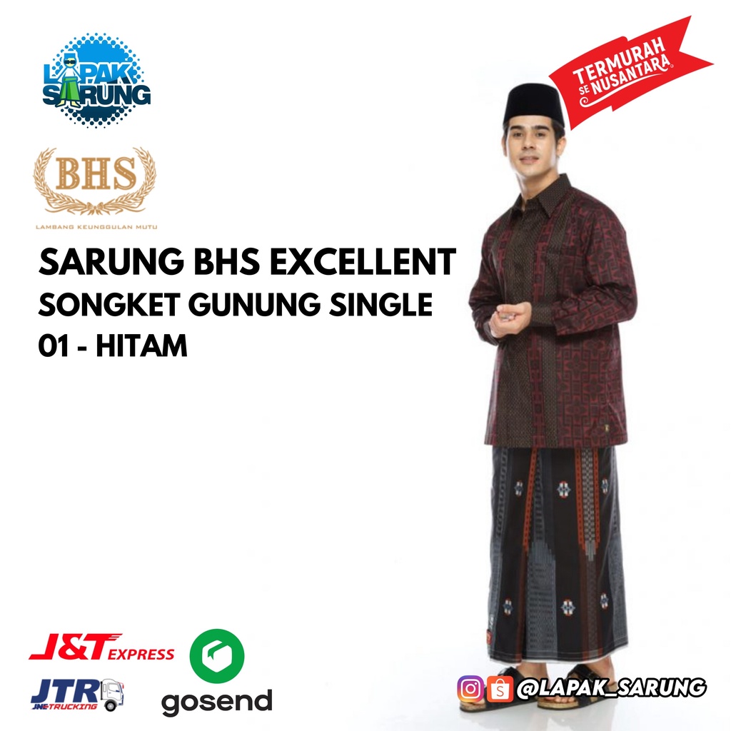Jual Sarung BHS Excellent Gold Songket Gunung Single SGS 01 Hitam Termurah | Shopee Indonesia