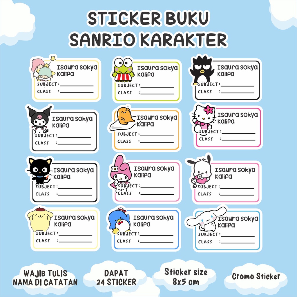Jual STICKER BUKU VERSI SANRIO KARAKTER TULIS NAMA DI CATATAN | Shopee ...