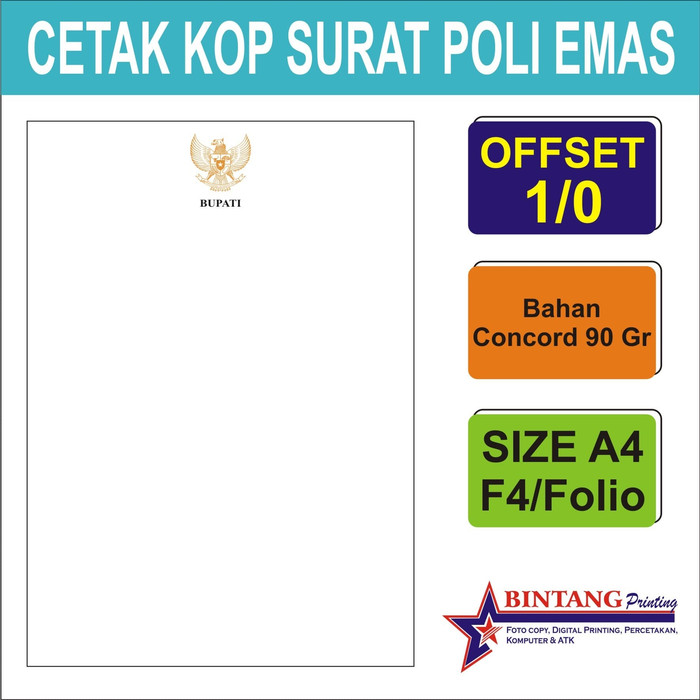 Jual Cetak Kop Surat Poli Emas Garuda / Logo Instansi Concord 90 gr ...