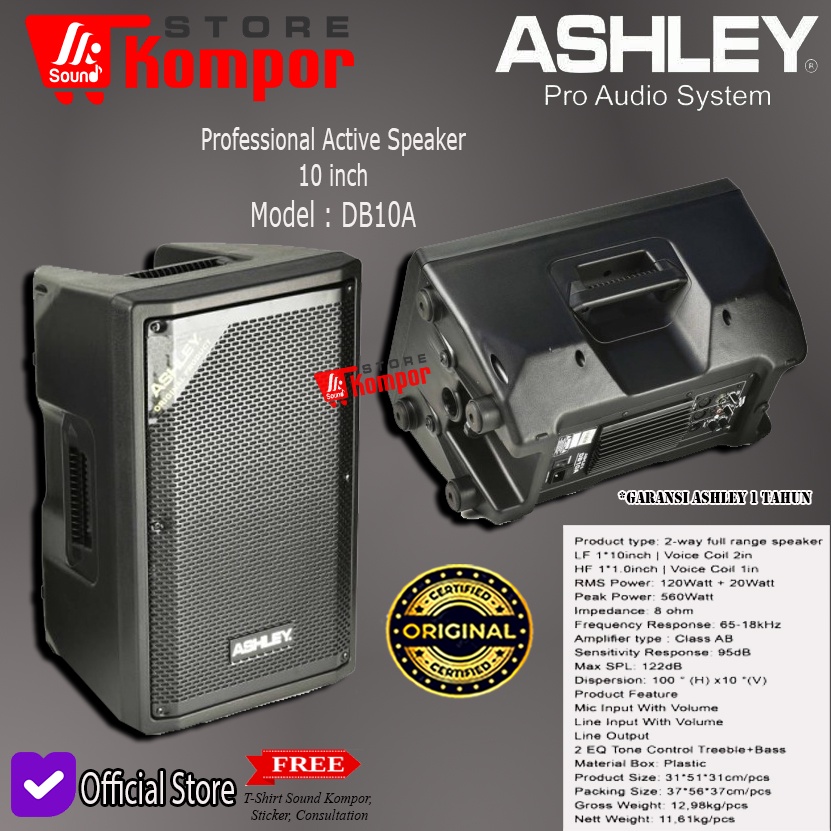 Jual SPEAKER AKTIF ASHLEY DB10A SPEAKER ACTIVE DB 10A 10 INCH | Shopee ...