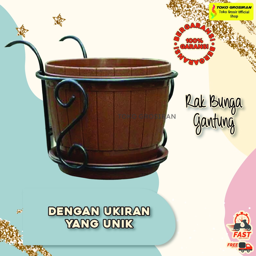 Jual Rak pot bunga Besi Gantung Pot Gantung Balkon Standing Pot Besi ...