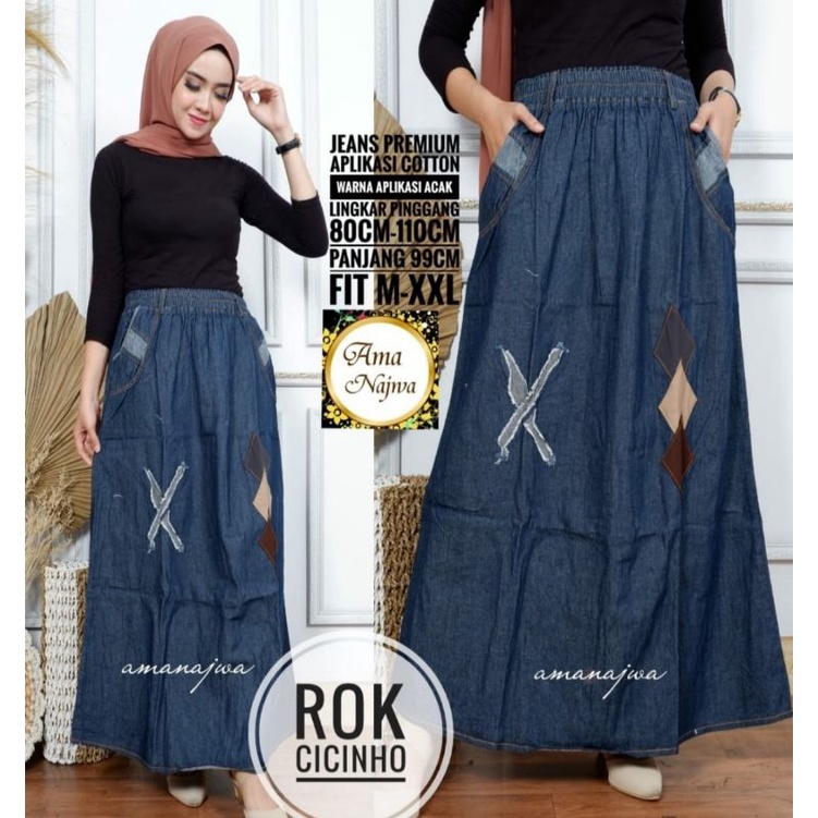 Jual ROK JEANS PANJANG WANITA MODEL BARU BAWAHAN PEREMPUAN KEKINIAN ...