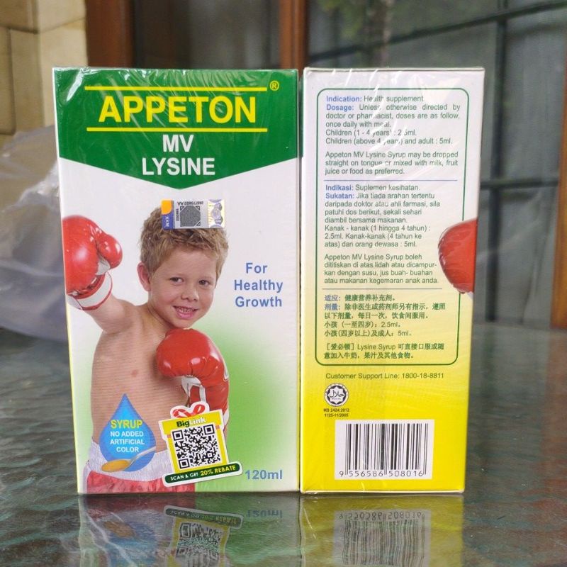 Jual APPETON LYSINE SYRUP 120ml Original Import Malaysia Indonesia ...