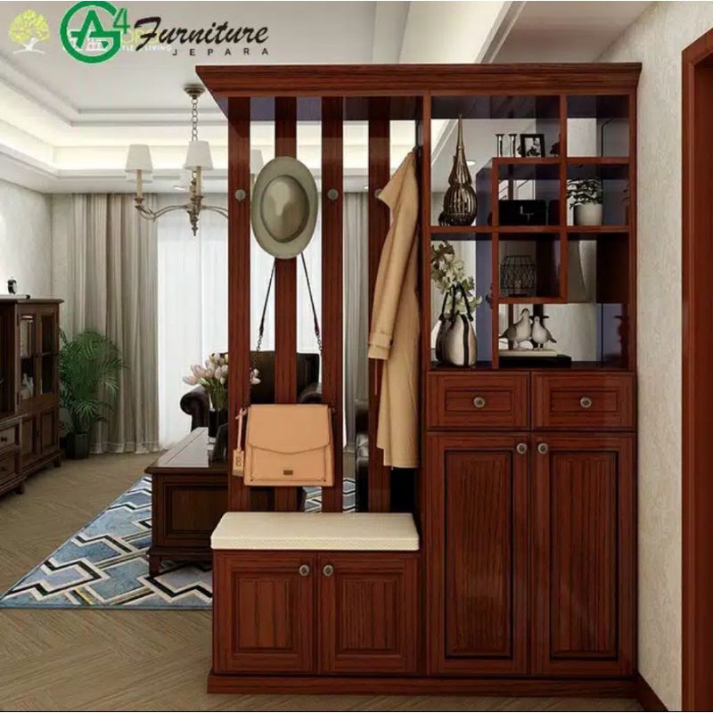 Jual Lemari Pembatas Ruangan Minimalis Kayu Jati PO Novitasari | Shopee ...