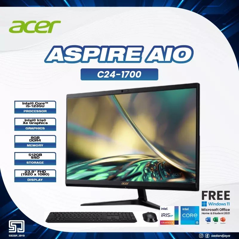 Jual All In One PC Acer C24-1700 AIO Aspire Core i5-1235U 8GB 512 23,8 ...