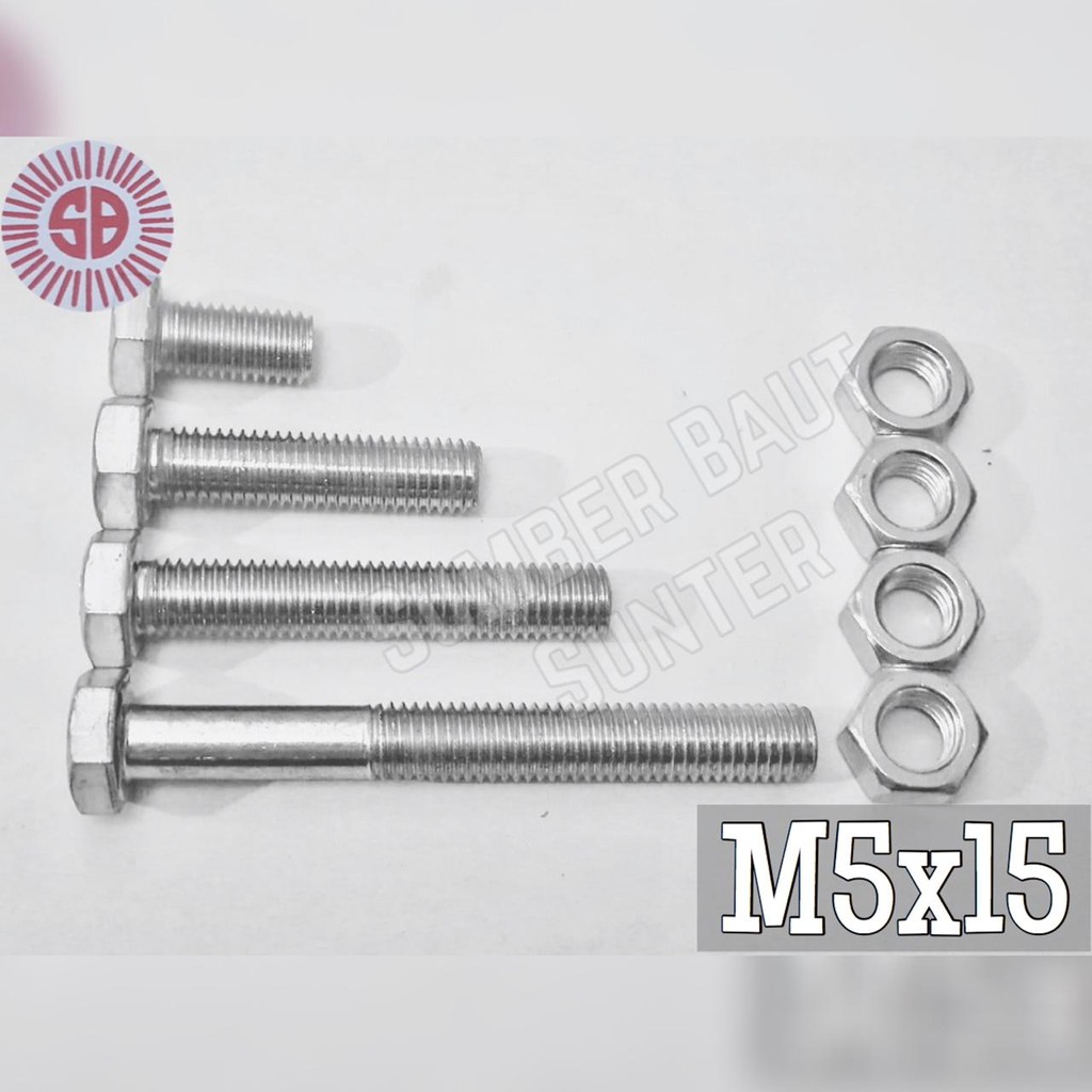 Jual M5x15 Baut Mur Hexagon Putih BMP Hex 5x15 Kunci 8 Galvanis ...