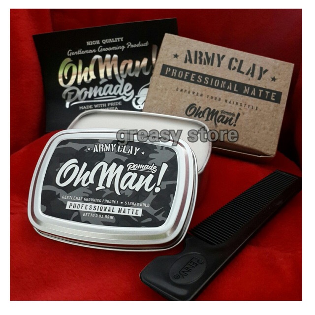 Jual New Oh Man Army Clay Professional Matte Pomade 3oz Free Sisir dan ...