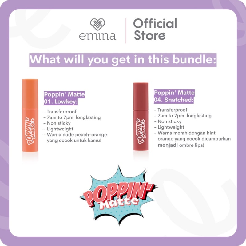 Jual Emina Poppin Matte New World Package - Shade 01 Lowkey dan Shade ...