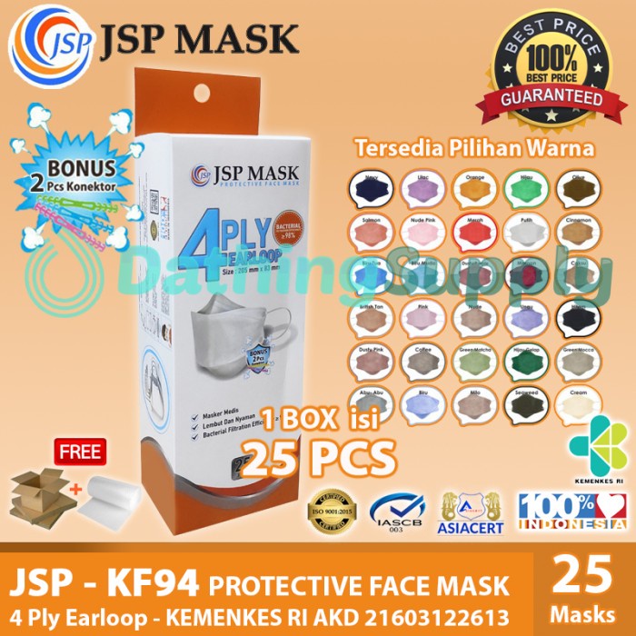 Jual Masker Medis JSP KF94 4 PLY Premium isi 25 PCS Model KF 94 Convex Korea Terdaftar Kemenkes ...