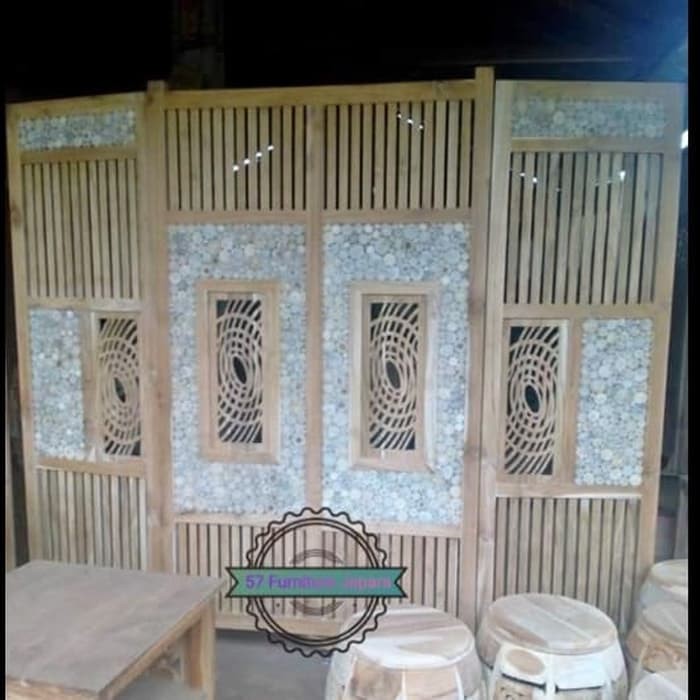 Jual Partisi hias pemisah/ penyekat ruangan kayu jati mentahan 4 pintu ...