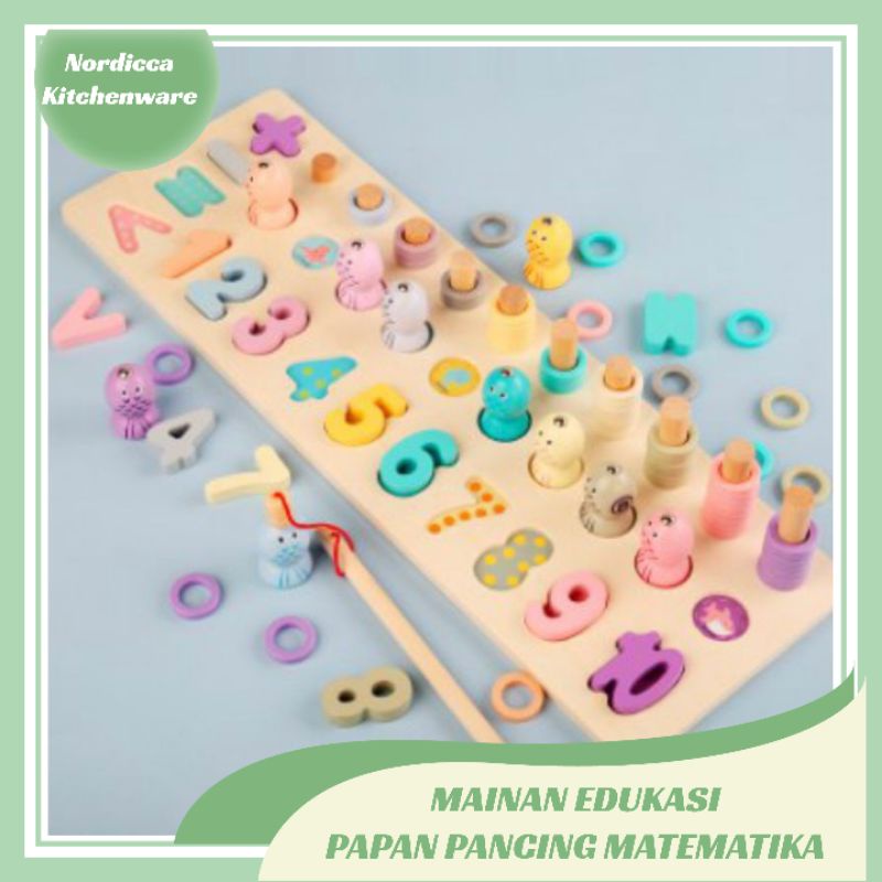 Jual Mainan edukasi Wooden Pancing puzzle kayu angka belajar berhitung ...