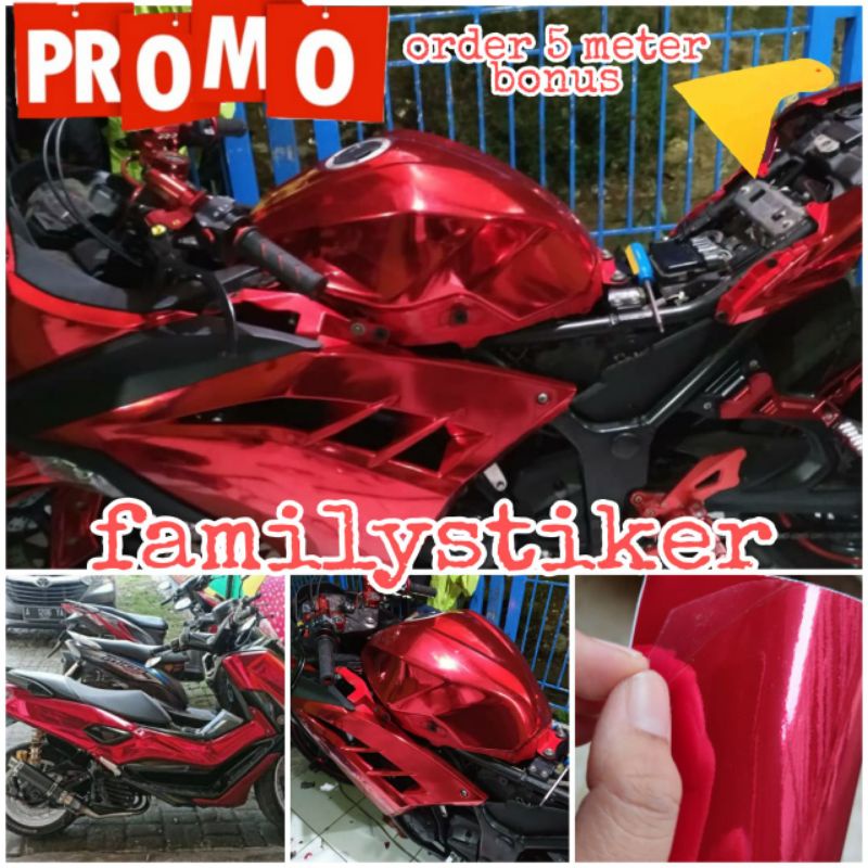 Jual Stiker Merah Mettalik Sekotlet Motor Merah Crome | Shopee Indonesia