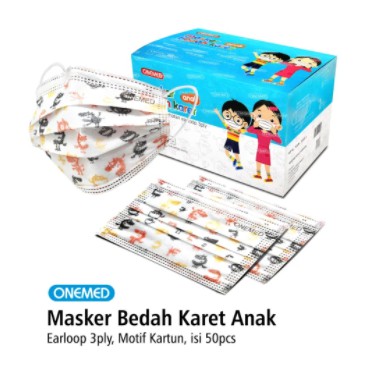 Jual OneMed Masker Medis Karet Anak Box Isi 50Pcs OB | Shopee Indonesia
